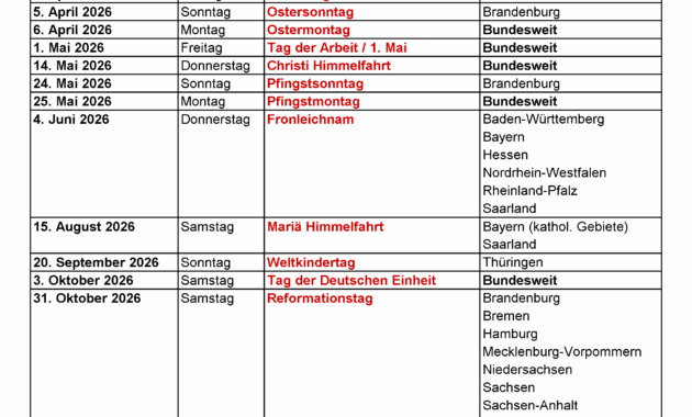 Feiertagskalender Nrw 2026 Gesetzliche Feiertage In Nordrhein-westfalen 2026 - StadionGucker.de
